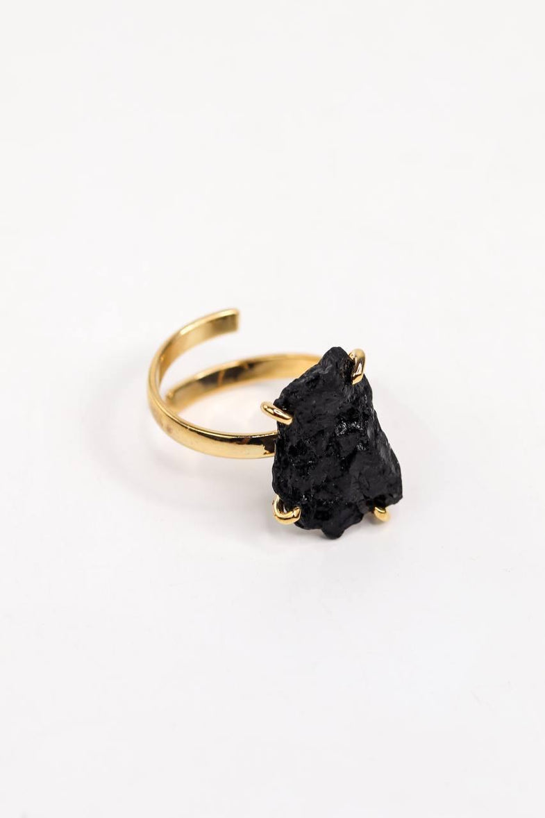 Anel Turmalina Negra Ajustável Banho Ouro – Bortoluzzi Shop dos Cristais