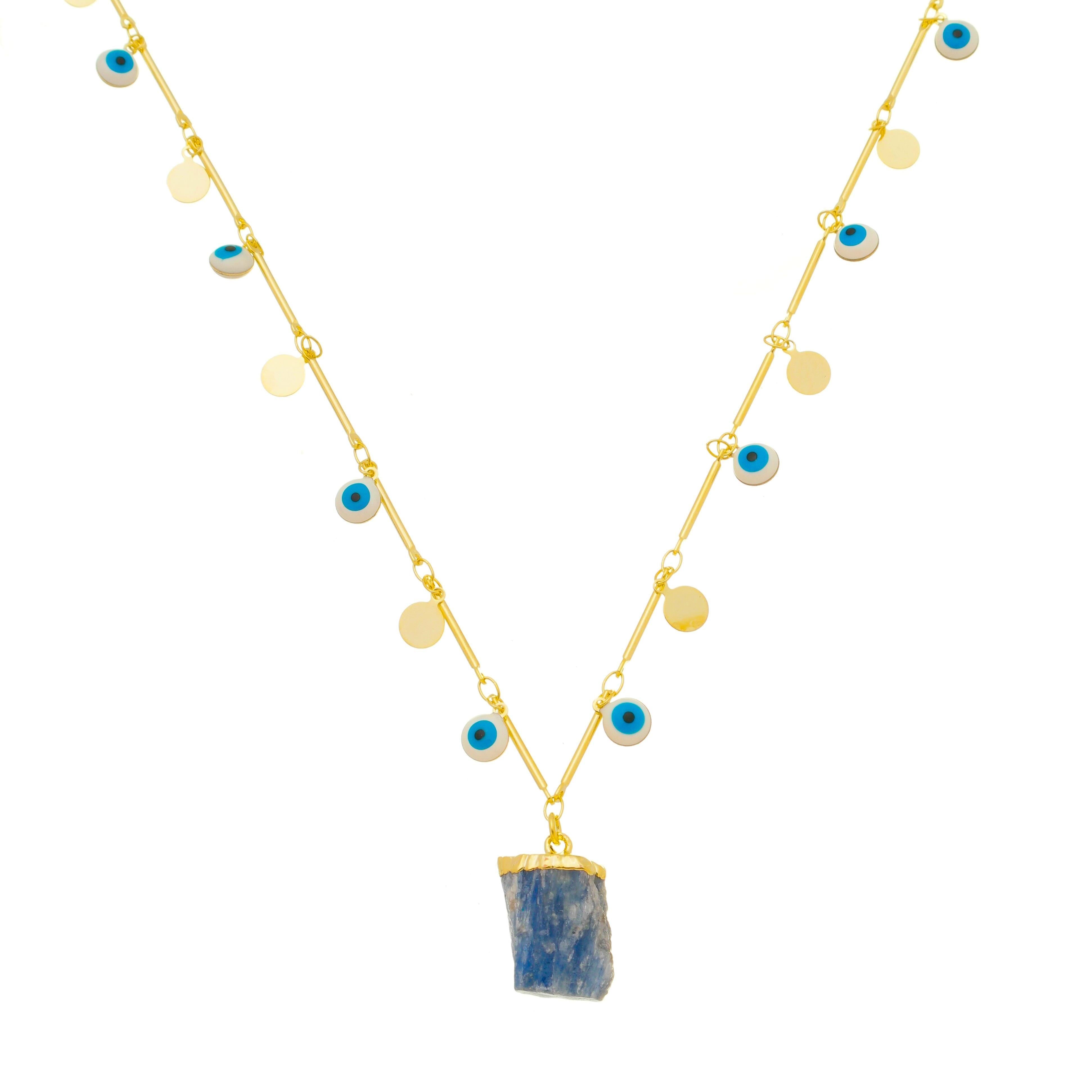 Colar Cianita Azul com Medalhas Olho Grego Banho Ouro – Bortoluzzi Shop ...